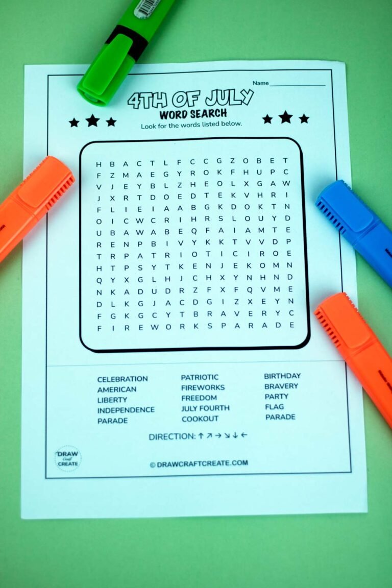 Free Printable 4th of July Word Search - Draw Craft Create