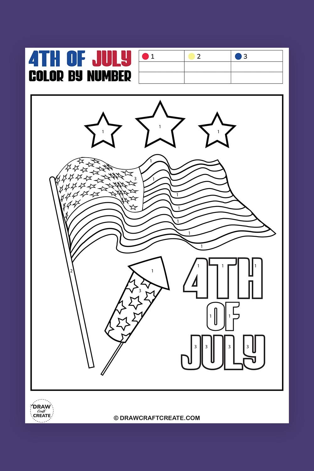 Free Printable 4th of July Color By Number - Draw Craft Create