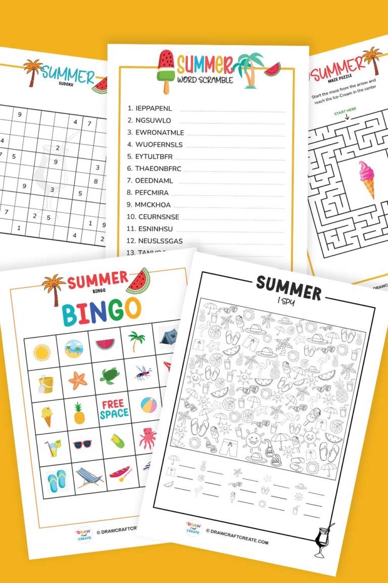 12 Free Printable Summer Activities and Games - Draw Craft Create