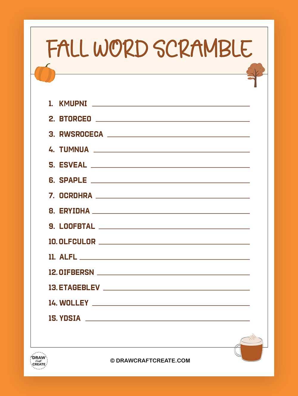 Free Printable Fall Word Scramble With Answers - Draw Craft Create