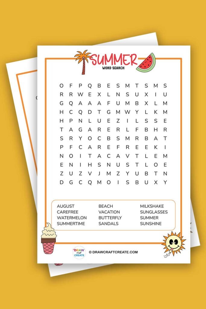 Free Printable Summer Word Search Puzzles For Kids - Draw Craft Create