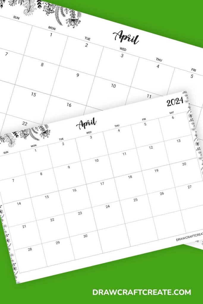 Free Printable April 2024 Calendar Template - Draw Craft Create