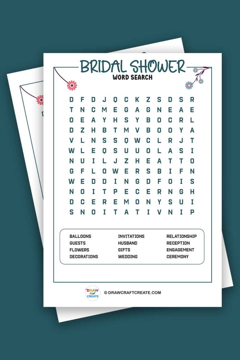 Free Printable Bridal Shower Word Search - Draw Craft Create