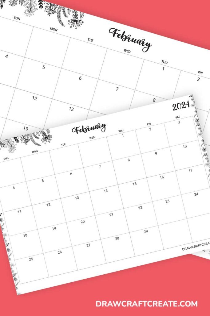 Free Printable February 2024 Calendar Template - Draw Craft Create