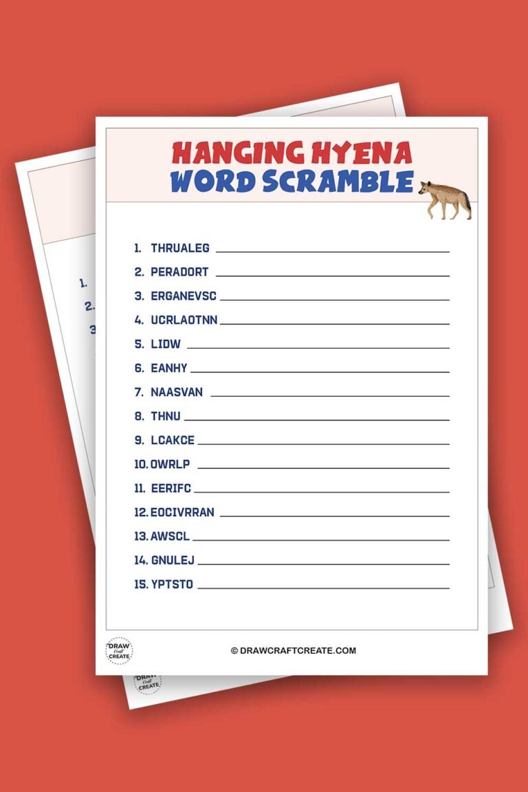 Free Printable Hanging Hyena Word Scramble - Draw Craft Create