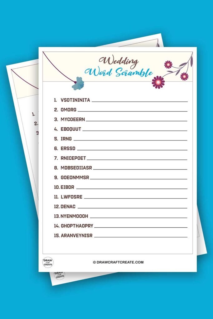 Free Printable Wedding Word Scramble - Draw Craft Create