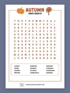 Free Printable Autumn Word Search - Draw Craft Create