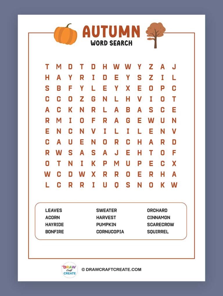 Free Printable Autumn Word Search - Draw Craft Create