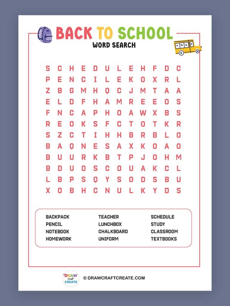 Free Printable Back To School Word Search - Draw Craft Create