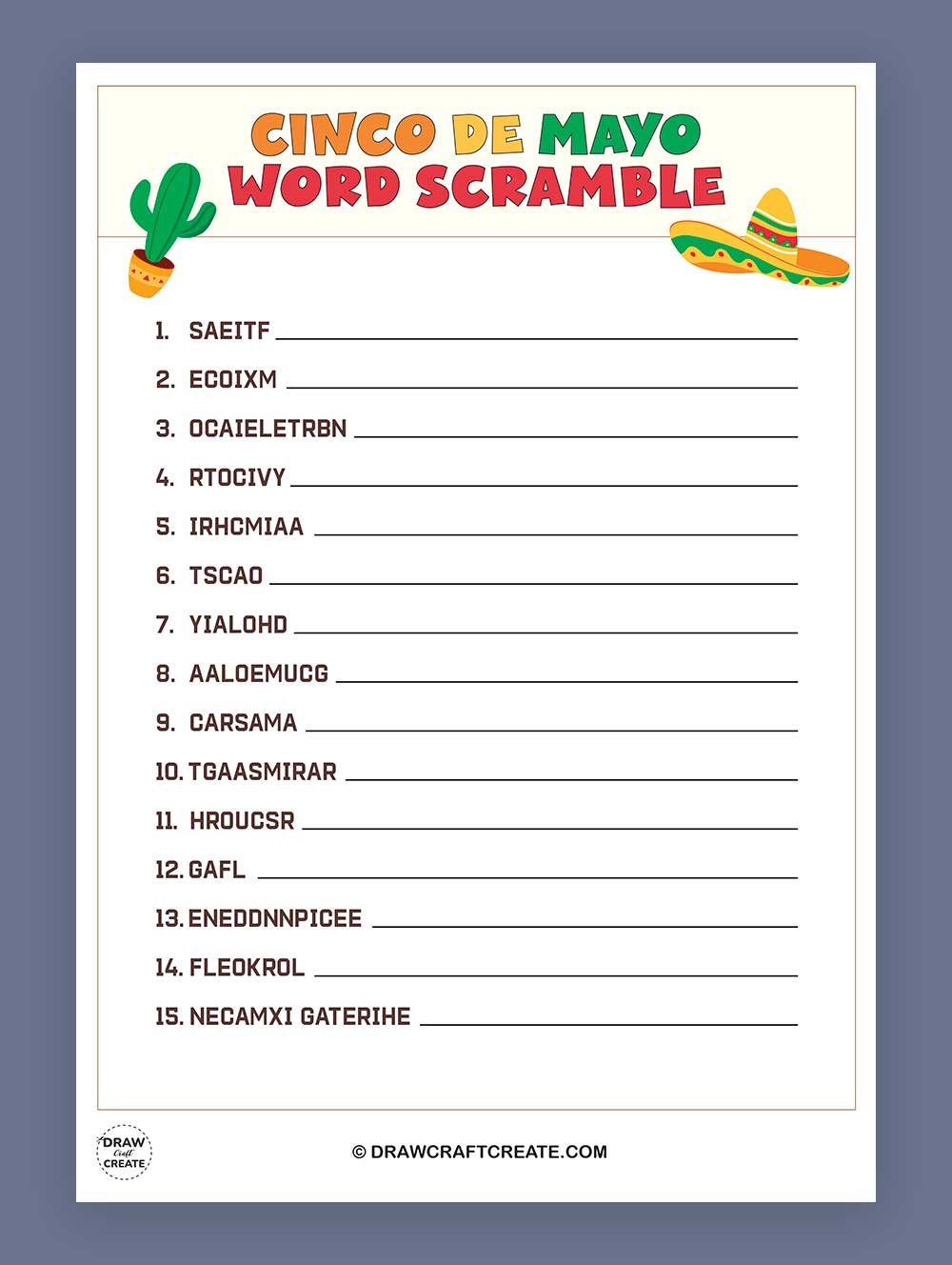 Free Printable Cinco De Mayo Word Scramble - Draw Craft Create