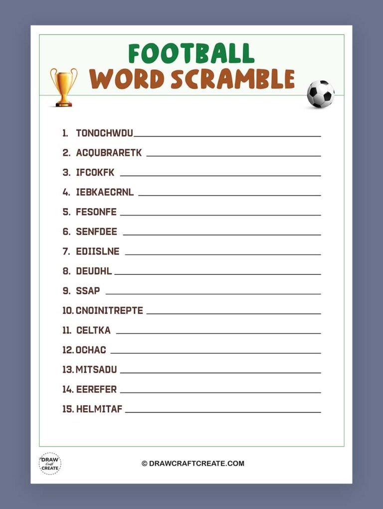 Free Printable Football Word Scramble - Draw Craft Create
