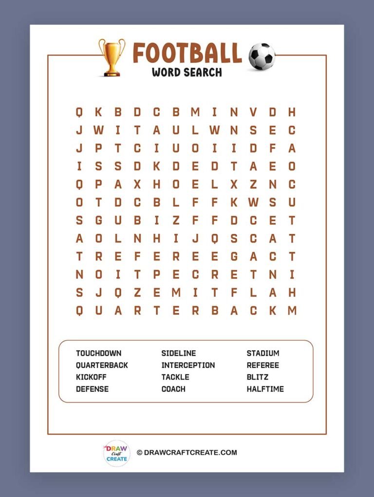 Free Printable Football Word Search - Draw Craft Create