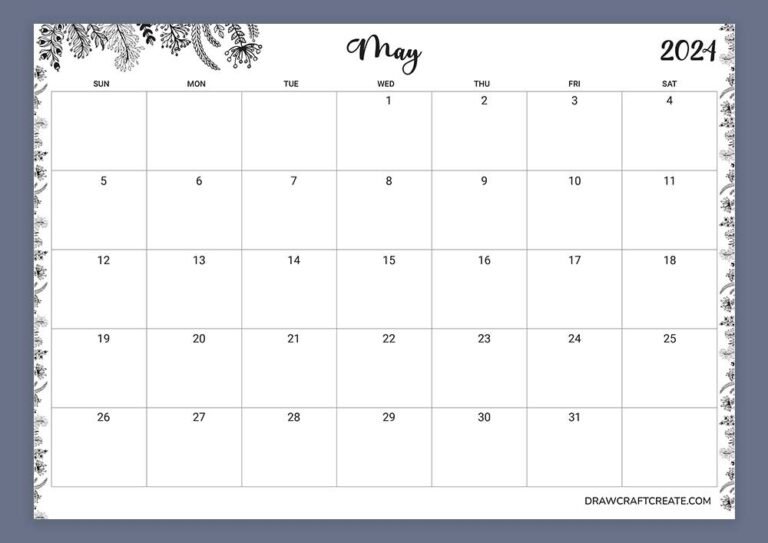 Free Printable May 2024 Calendar Template - Draw Craft Create