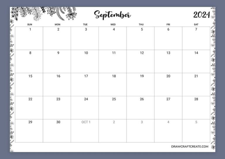 Free Printable September 2024 Calendar Template - Draw Craft Create