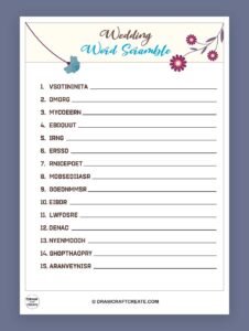 Free Printable Wedding Word Scramble - Draw Craft Create