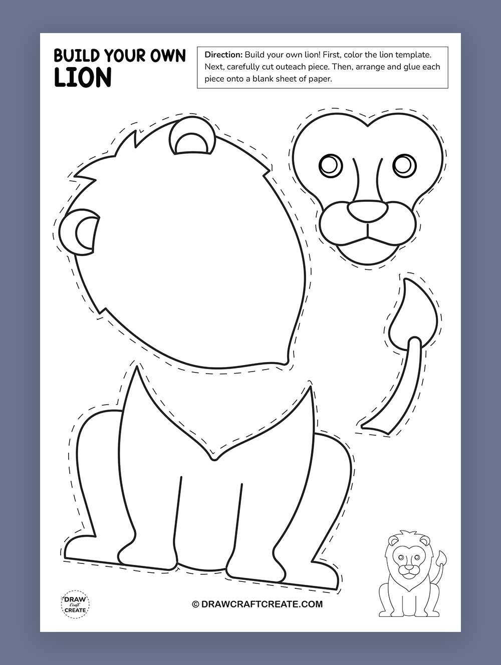 Free Printable Build A Lion Craft - Draw Craft Create