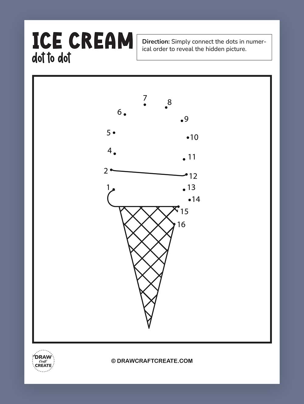 Free Printable Ice Cream Dot To Dot - Draw Craft Create