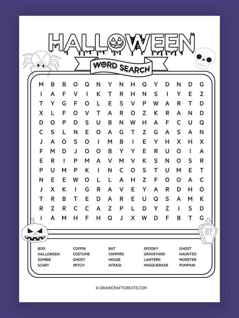 Free Printable Halloween Word Search - Draw Craft Create