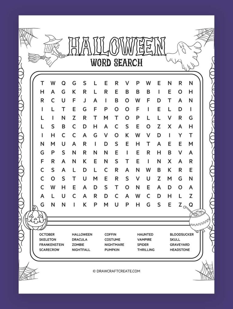 Free Printable Halloween Word Search - Draw Craft Create