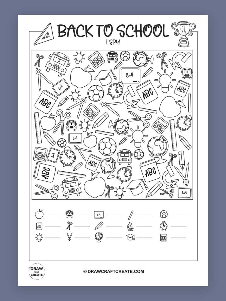 Free Back To School I Spy Printable - Draw Craft Create