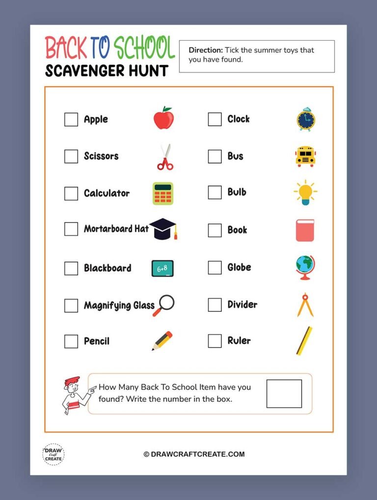 Free Back To School Scavenger Hunt Printable - Draw Craft Create