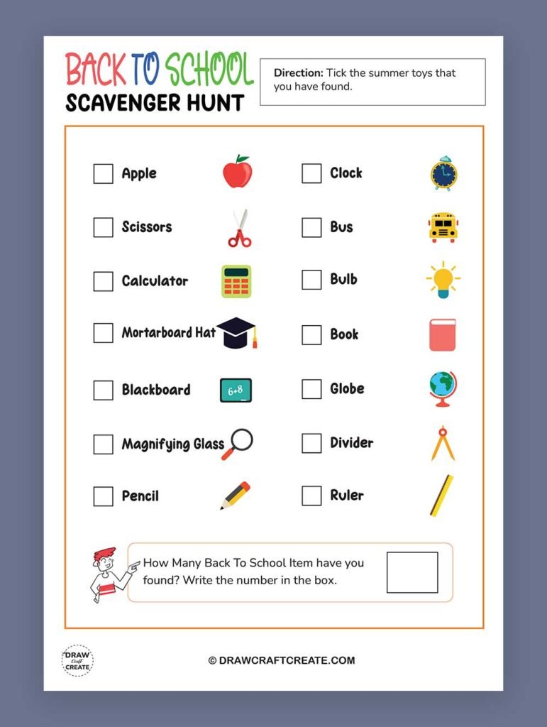 Free Back To School Scavenger Hunt Printable - Draw Craft Create