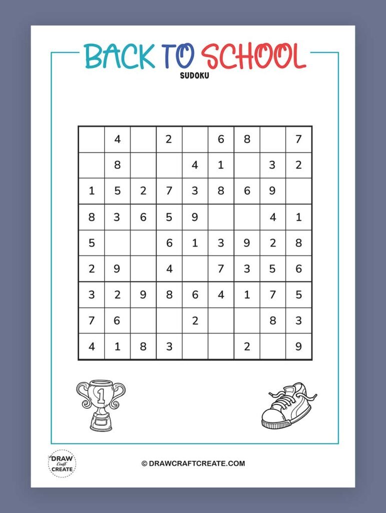 Free Back To School Sudoku Printable - Draw Craft Create