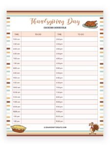 Free Printable Thanksgiving Cooking Schedules - Draw Craft Create