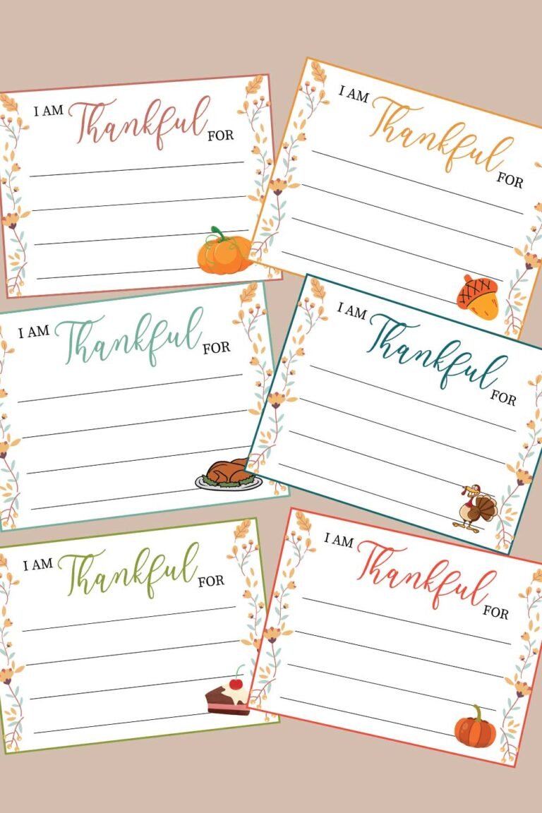 Free Printable Thanksgiving I Am Thankful For Cards - Draw Craft Create