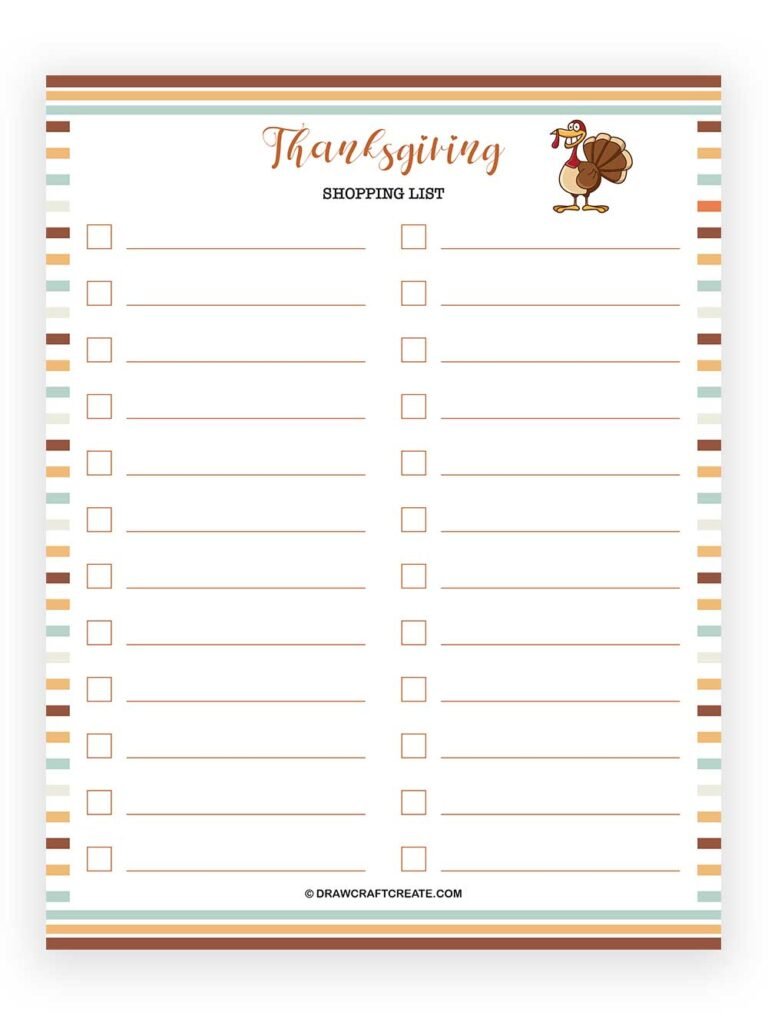 Free Printable Thanksgiving Shopping Lists - Draw Craft Create