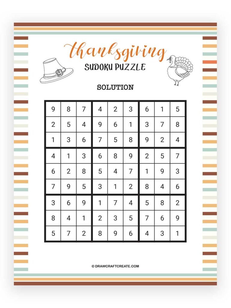 Free Printable Thanksgiving Sudoku - Draw Craft Create