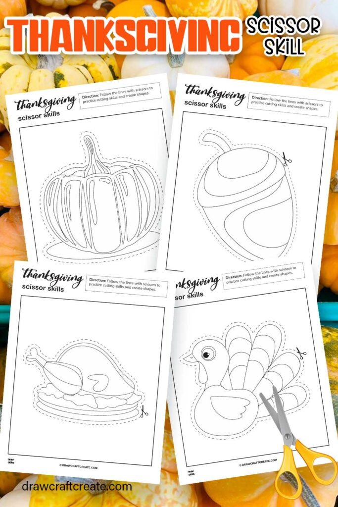 Free Printable Thanksgiving Scissor Skills - Draw Craft Create