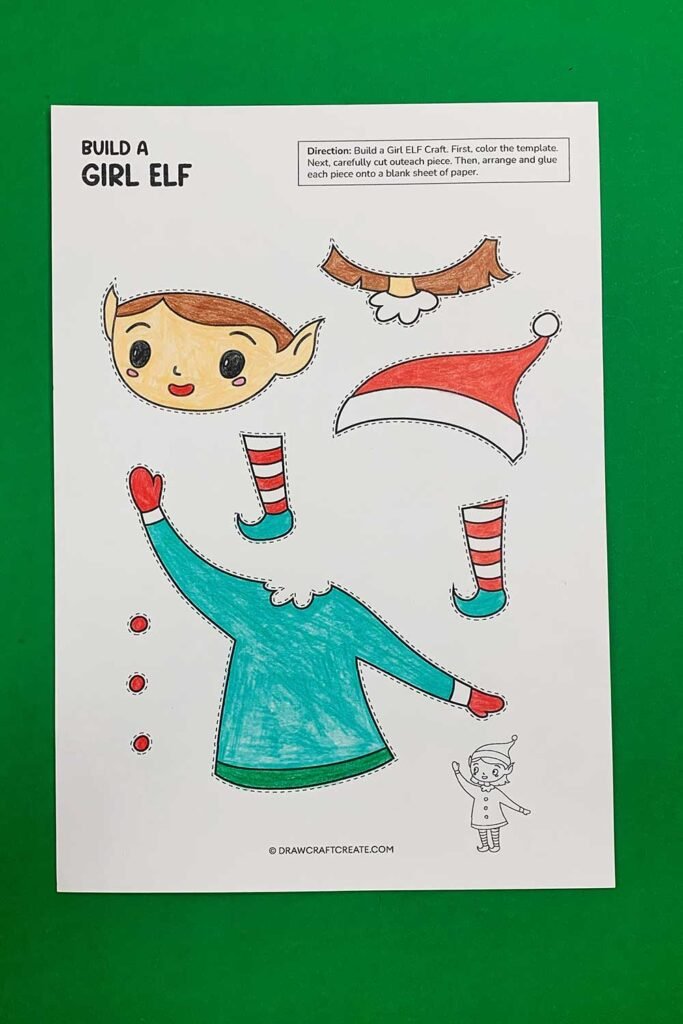 Free Printable Build a Girl Elf Craft - Draw Craft Create