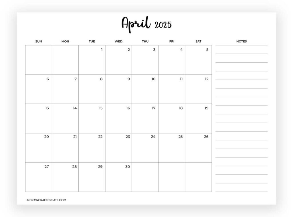 Free Printable 2025 Calendar Templates (All 12 Months) - Draw Craft Create