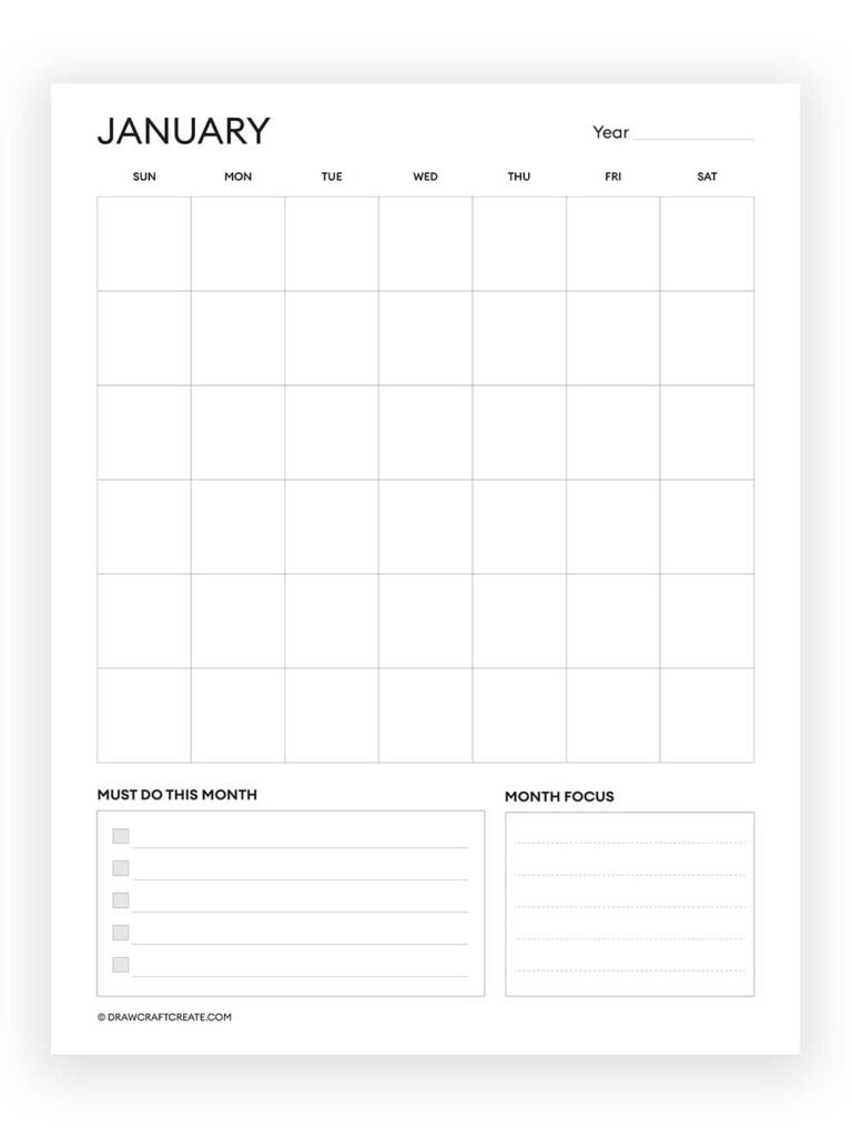 Free Printable Blank Calendars (Vertical, Landscape) - Draw Craft Create