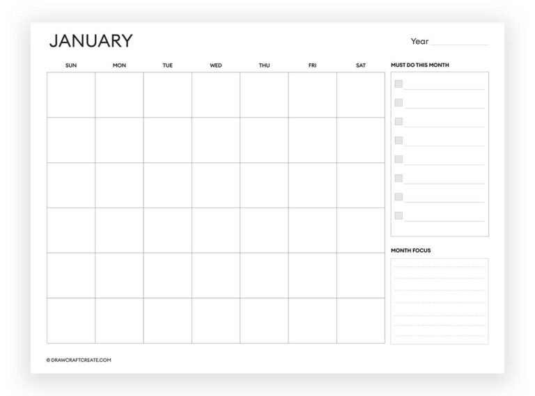 Free Printable Blank Calendars (Vertical, Landscape) - Draw Craft Create