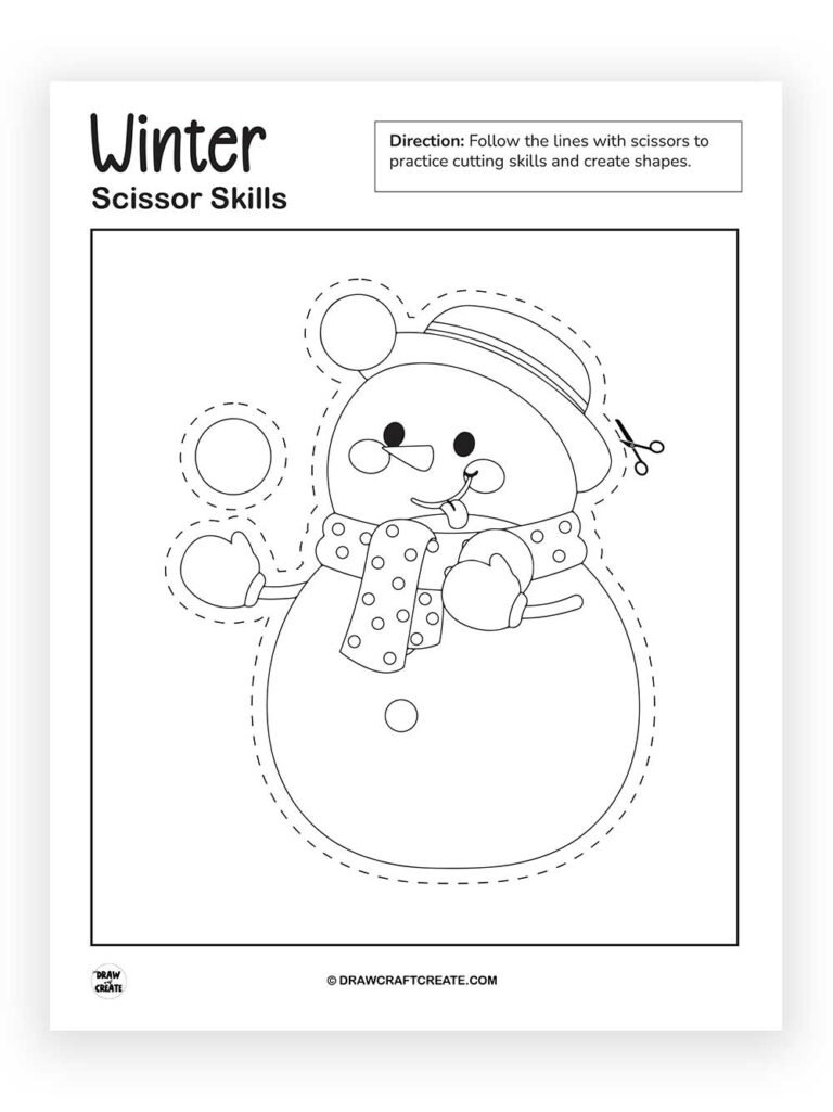 Free Printable Winter Scissor Skills Coloring Pages - Draw Craft Create