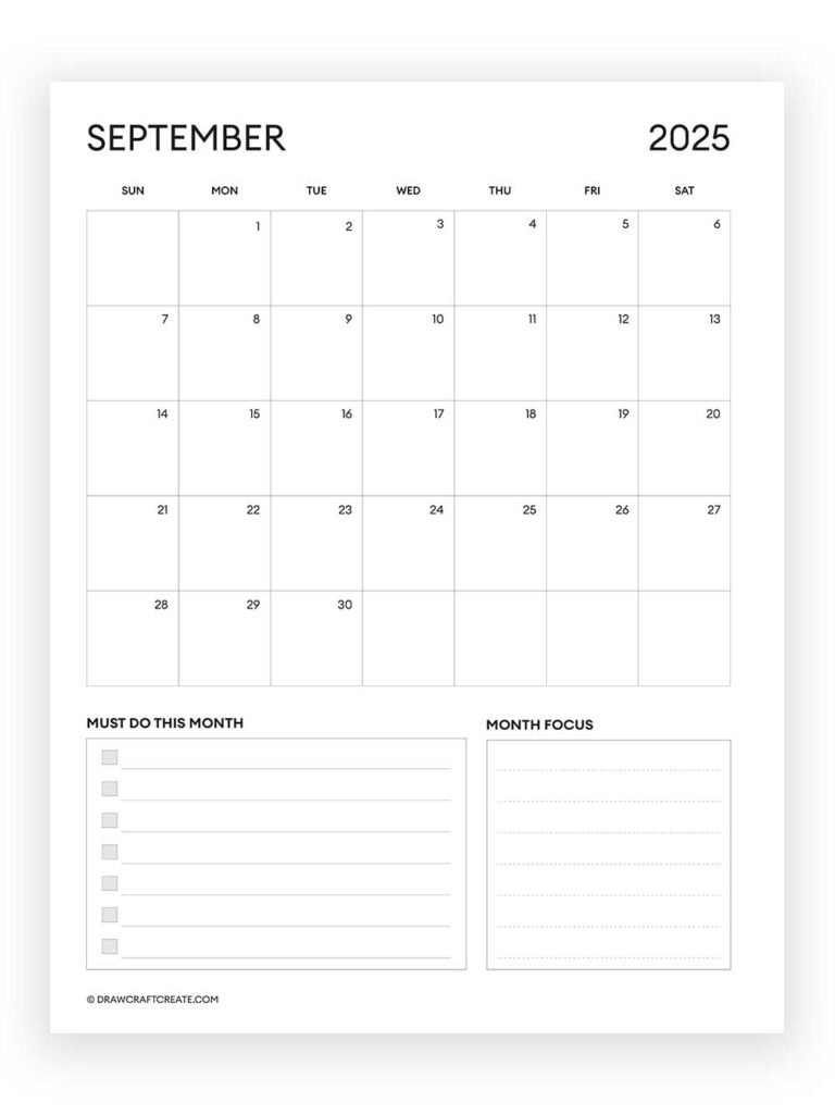 2025 Calendar Printable Free Template (Vertical) - Draw Craft Create
