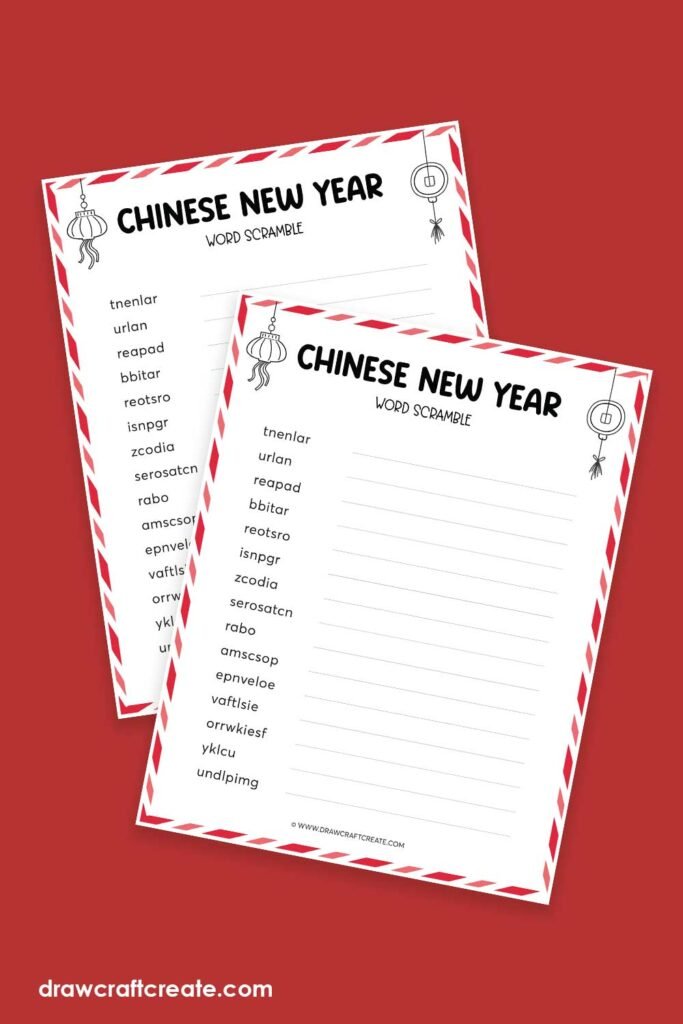 Chinese New Year Word Scramble Printable Free - Draw Craft Create