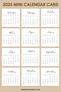 Free Printable 2025 Mini Calendar Card - Draw Craft Create