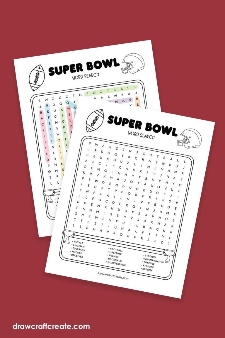 Free Printable Super Bowl Word Search - Draw Craft Create