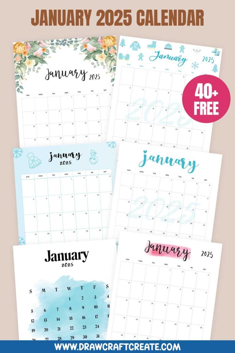 January 2025 Calendars Printable - 40+ Free PDF - Draw Craft Create