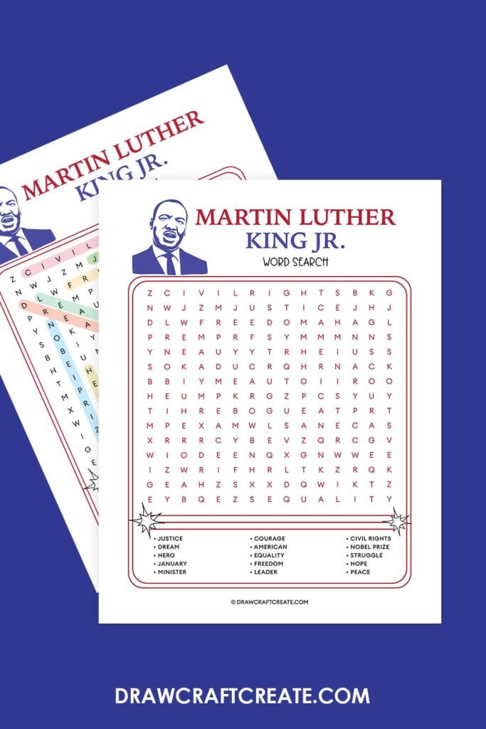 Martin Luther King Jr. Word Search Printable Free - Draw Craft Create