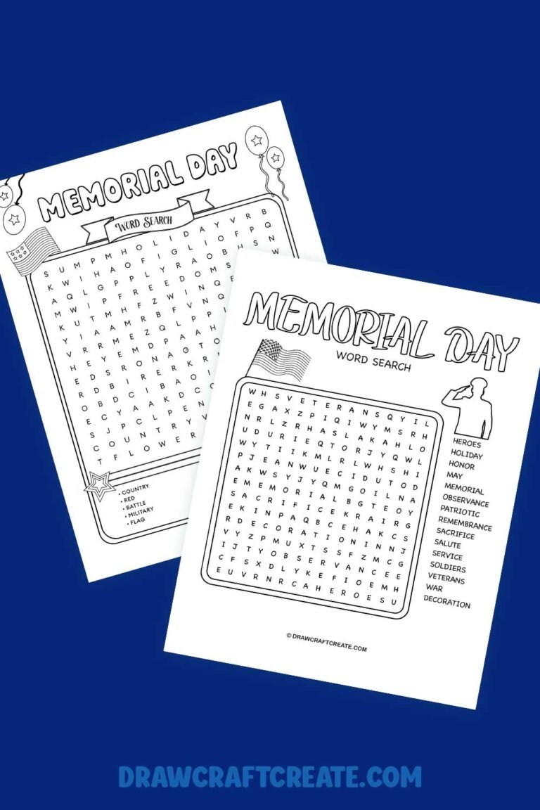 Memorial Day Word Search Printable - Draw Craft Create