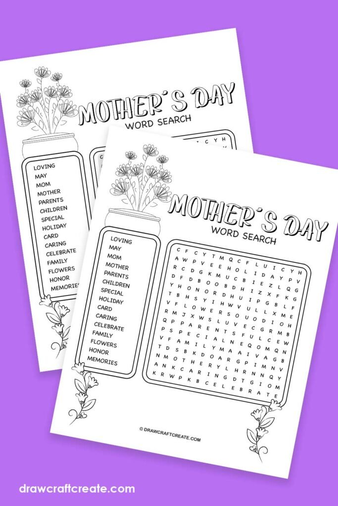 Mother's Day Word Search Printable Free - Draw Craft Create
