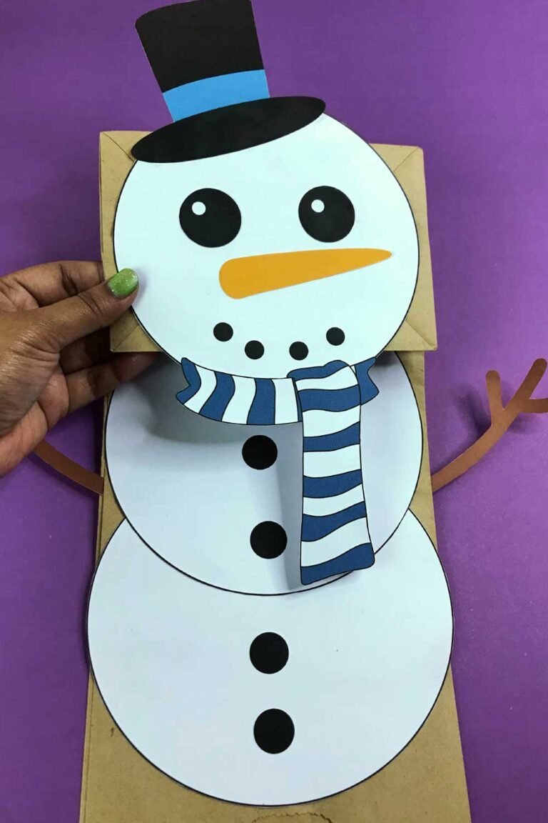 Paper Bag Snowman Craft (With Free Printable) - Draw Craft Create