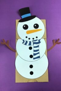 Paper Bag Snowman Craft (With Free Printable) - Draw Craft Create
