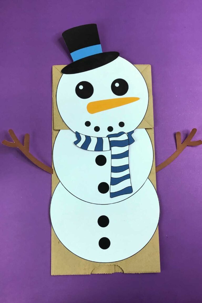 Paper Bag Snowman Craft (With Free Printable) - Draw Craft Create