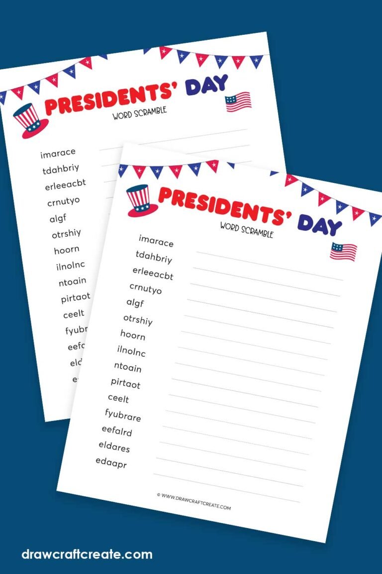 Presidents' Day Word Scramble - Free Printable - Draw Craft Create