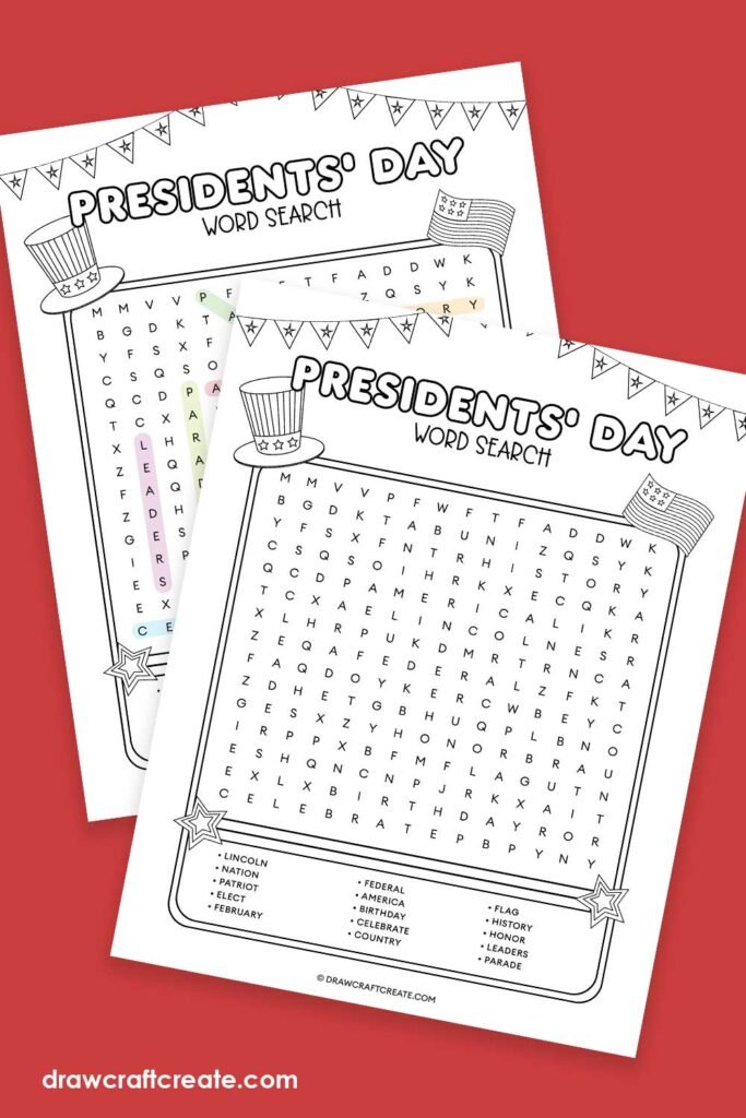 Presidents' Day Word Search - Free Printable - Draw Craft Create